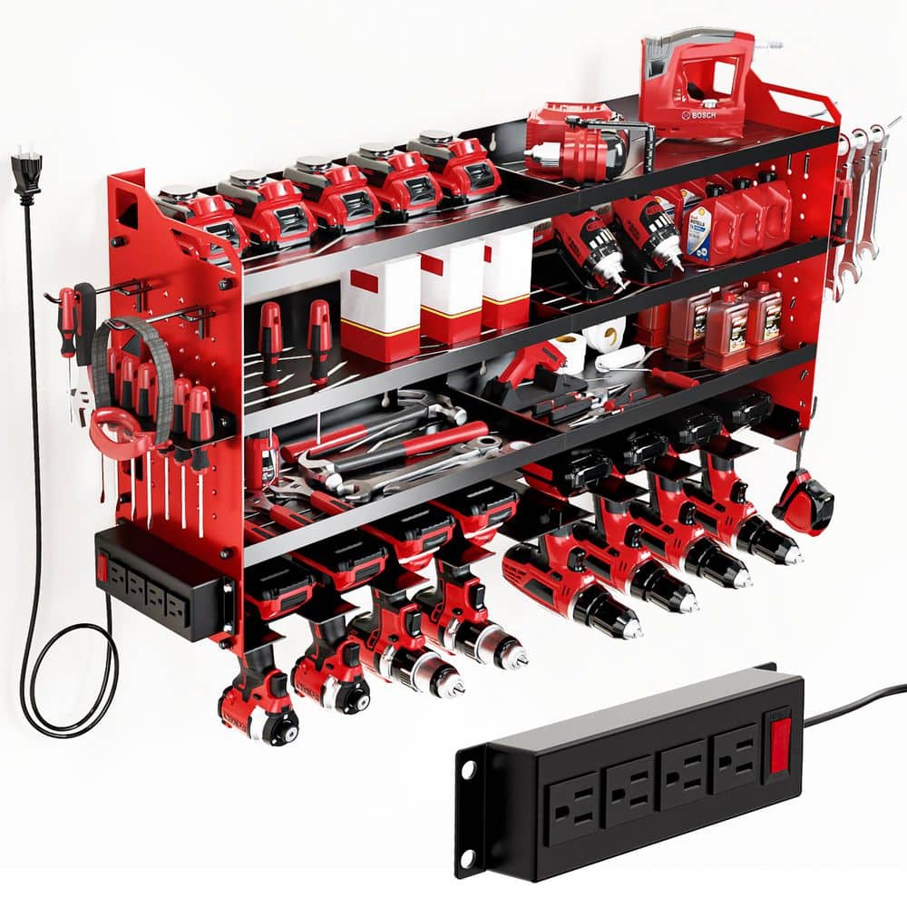 Reviews for HAUSOURCE 33.46 in. Red Steel 4-Tier Power Tool Organizer ...