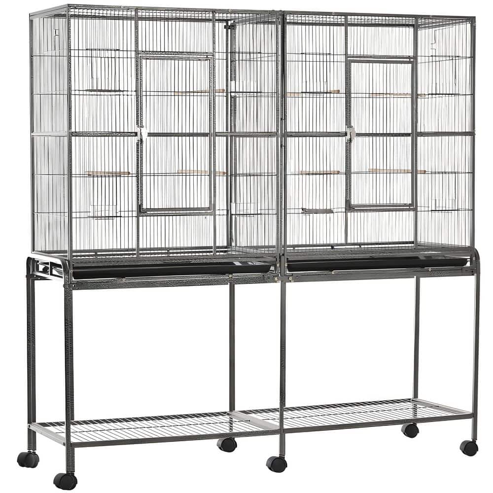 65 in. Double Rolling Metal Bird Cage w/ Detachable Rolling Stand ...
