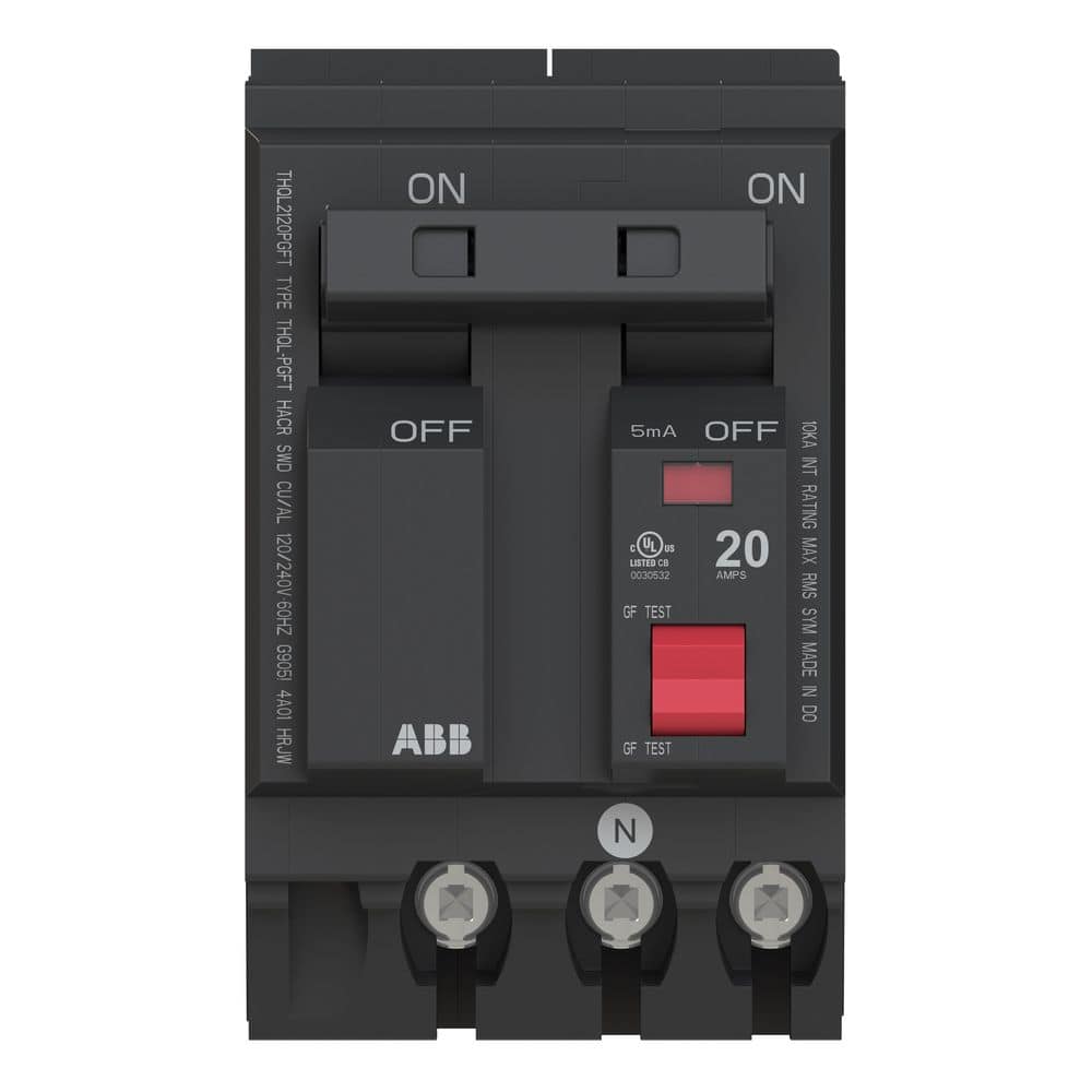 ABB 20 Amp Double Pole Ground Fault Plug-On Neutral Circuit Breaker ...