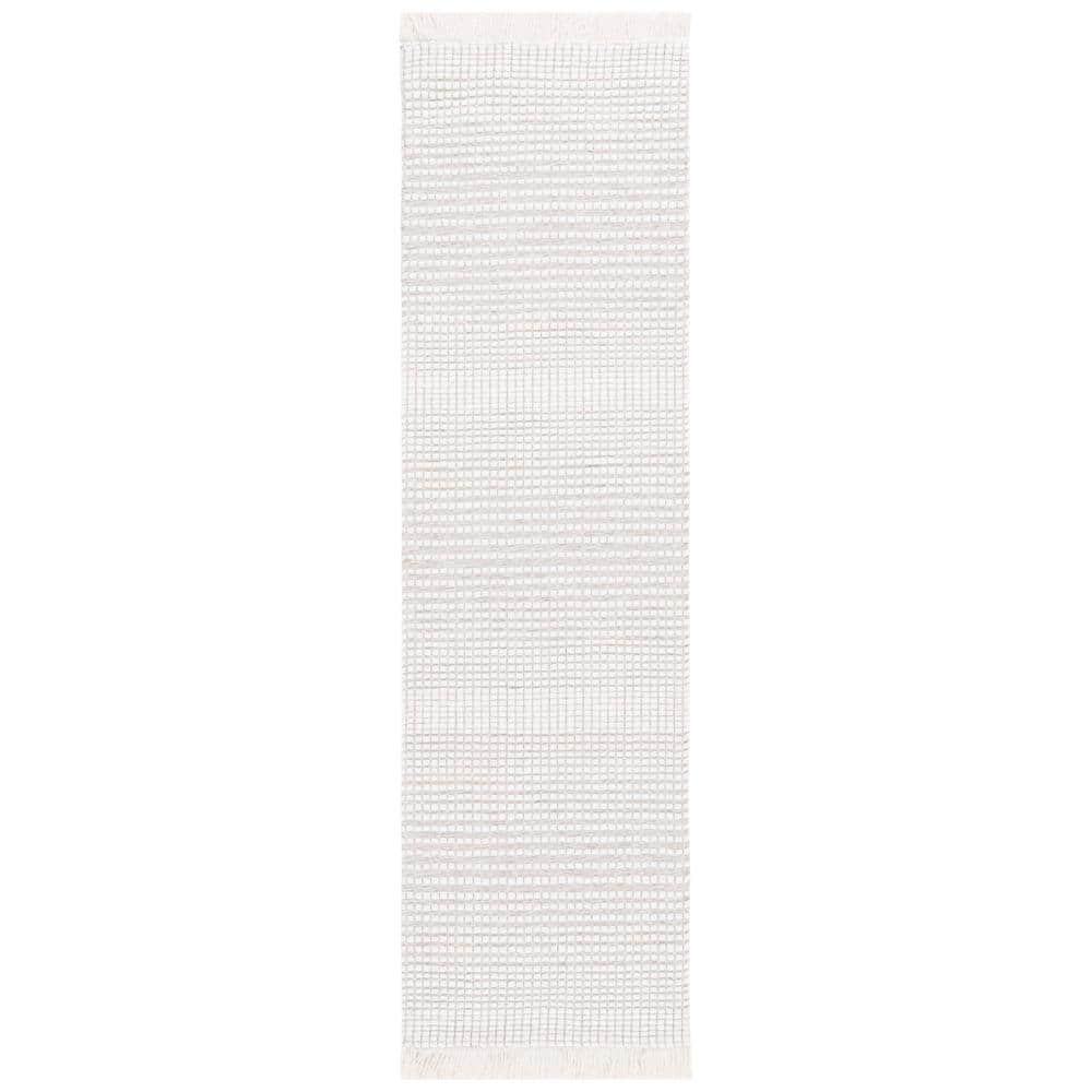 SAFAVIEH Marbella Ivory Beige 2 ft. X 8 ft. Border Plaid Runner Rug ...