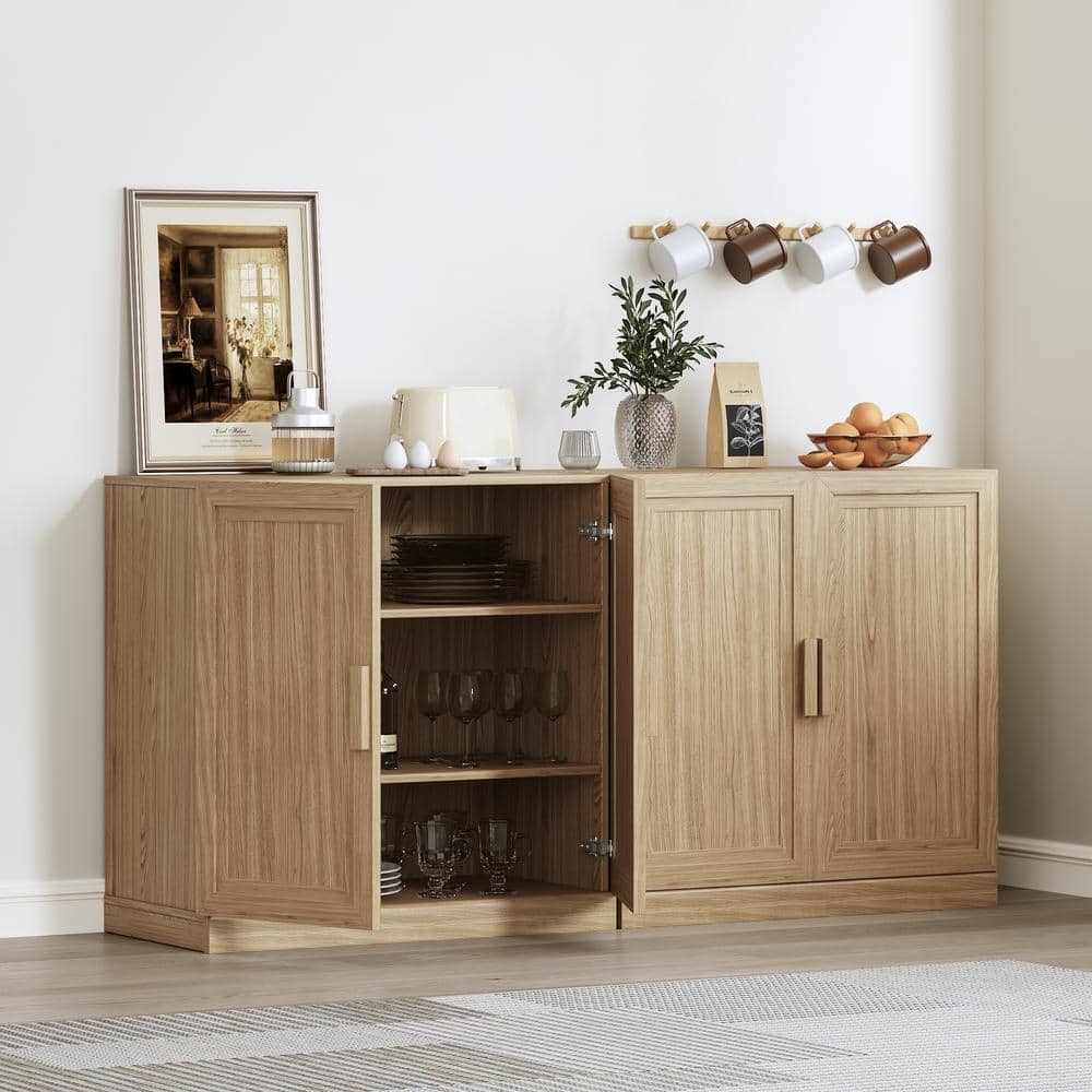 Lirago Light Brown Wood 62 in. Buffet Sideboard Kitchen Storage Pantry ...