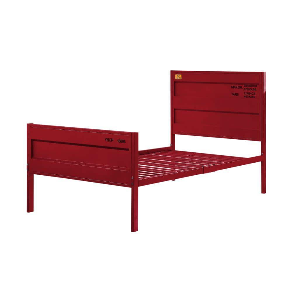 Benjara Red Metal Frame Twin Platform Bed with Straight Leg Support ...