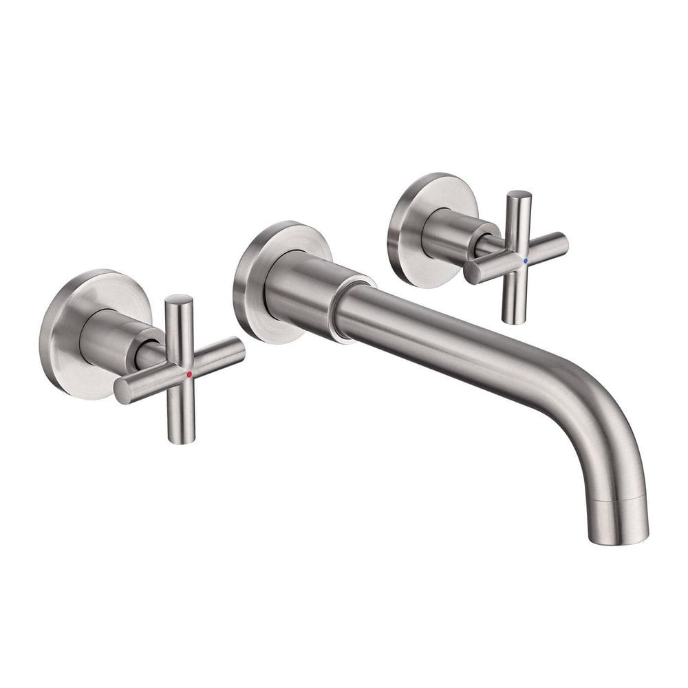 VEVETTA Double Handle Wall Mounted Bathroom Faucet in Brushed Nickel VE ...
