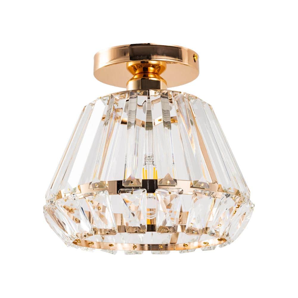 YANSUN 9 in. 1-Light Rose Gold Modern Semi-Flush Mount Ceiling Light ...