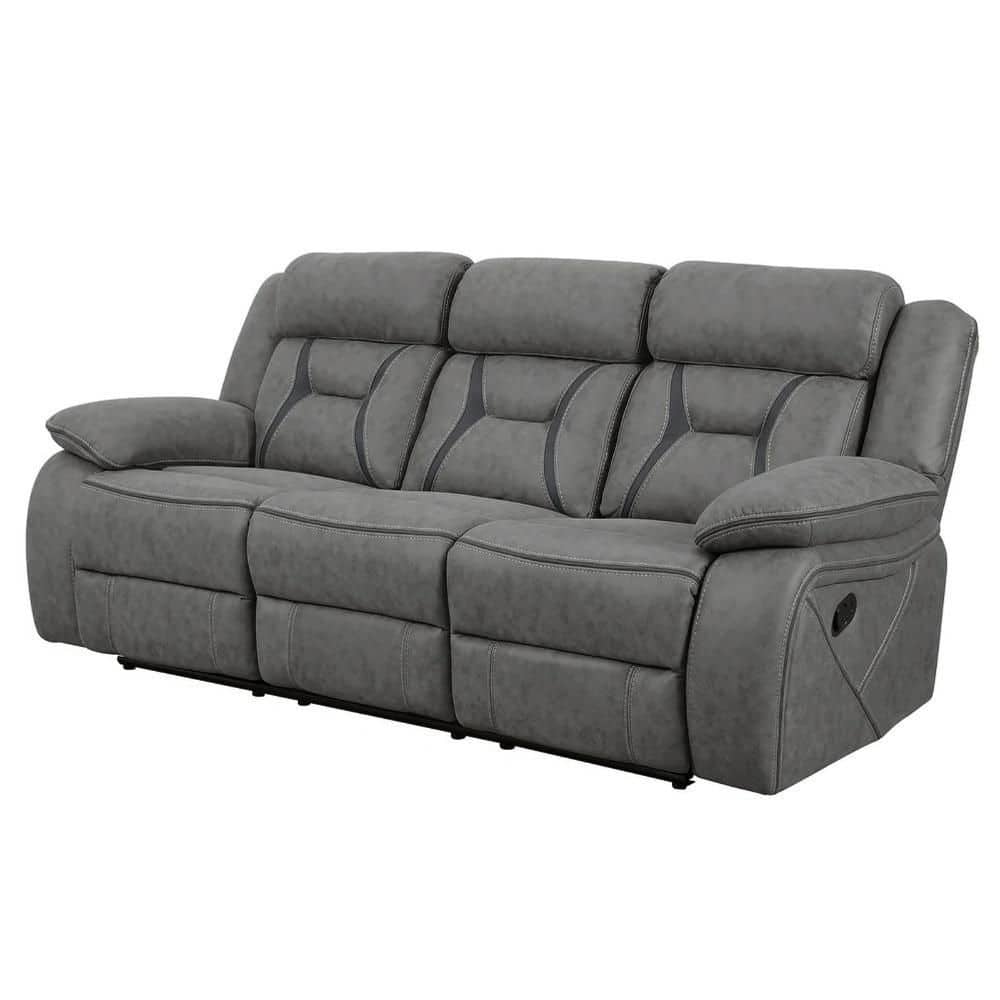 Benjara 84 in. Wide Pillow top Arms Microfiber Motion Sofa with ...