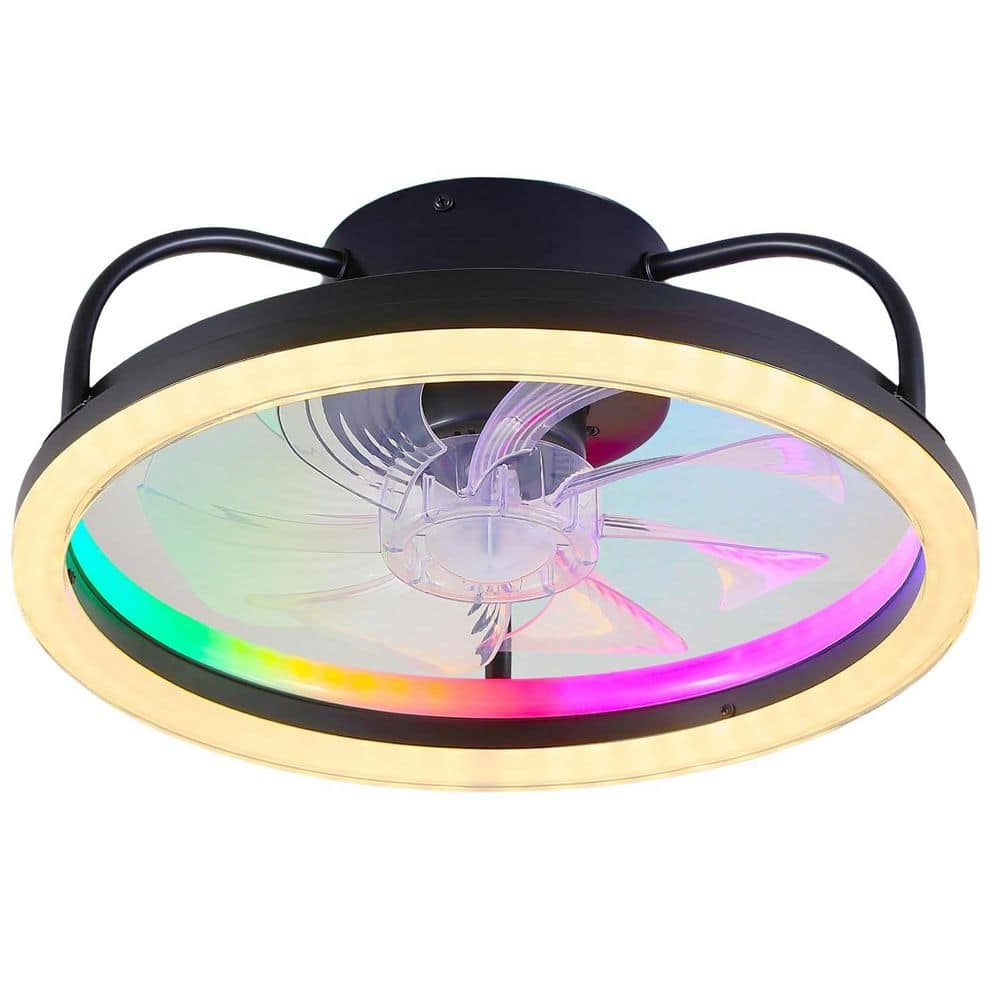 Kviflon 16 in. indoor Modern Small Black Ceiling Fans with Dimmable RGB ...