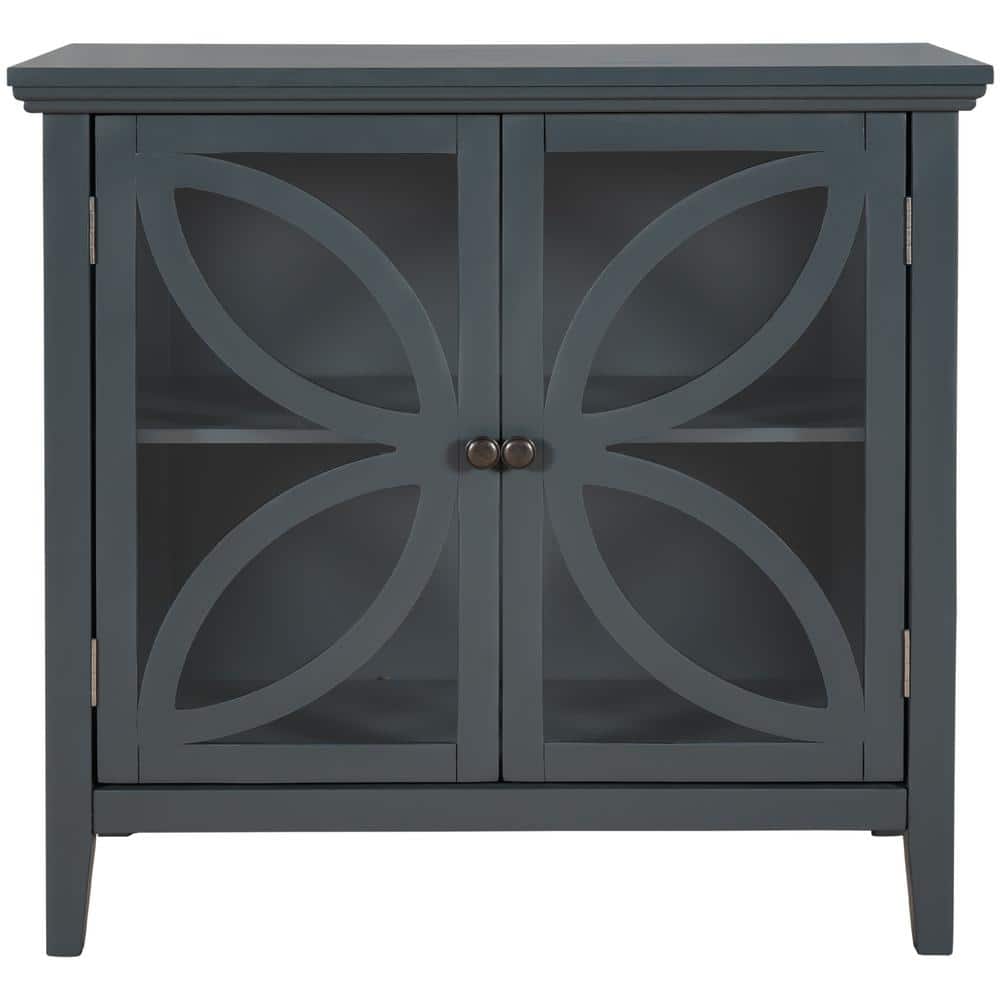 STICKON Navy Blue Wooden Accent Storage Cabinet with Decorative ...