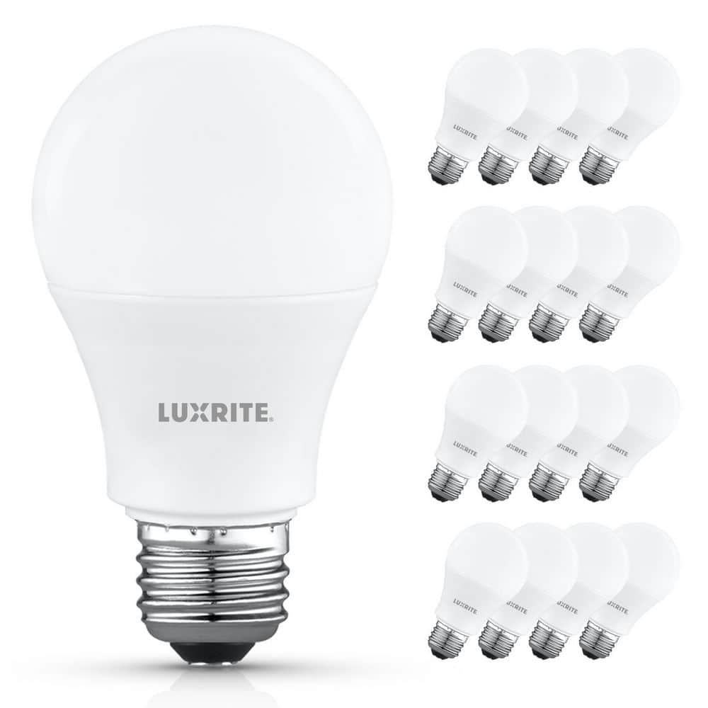 LUXRITE 60-Watt Equivalent A19 LED Light Bulb 3500K Natural White 8W 800 Lumens Non-Dimmable E26 ...