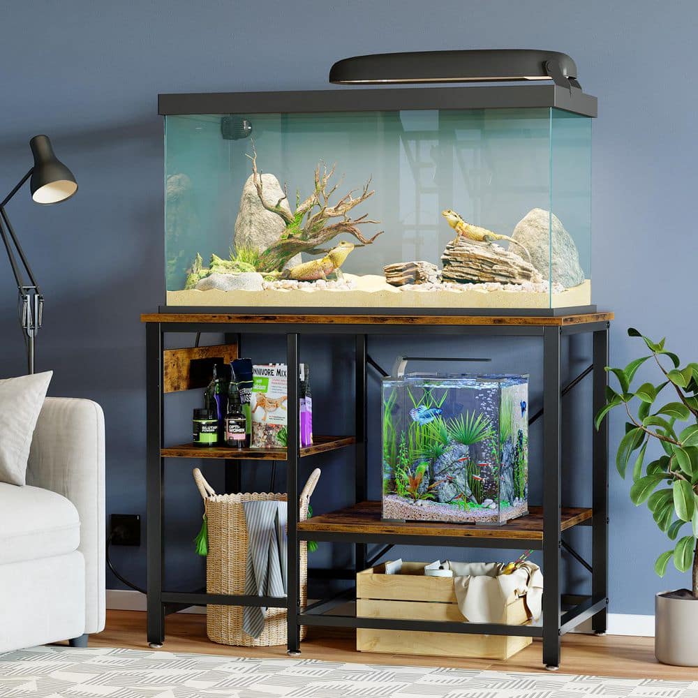 Bestier Brown 36.61 in. Accent Cabinet or Aquarium Stand with 3-Open ...