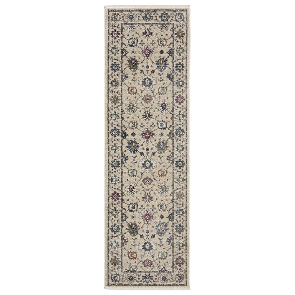AVERLEY HOME Hunter Ivory/Multi-Colored 2 ft. x 8 ft. Persian Floral ...