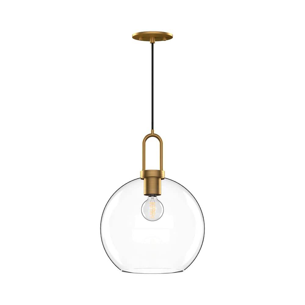 ALORA MOOD Soji 10 in. 1 Light 60-Watt Aged Gold/Clear Glass Pendant ...
