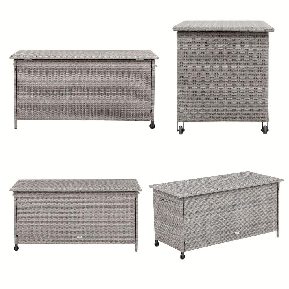 83 Gal. Outdoor Storage Bench, Gray Wicker Patio Seat with Waterproof ...
