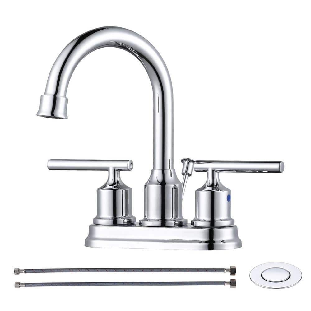 AVITAS 4 in. Centerset Double Handle High Arc Bathroom Faucet with Lift ...