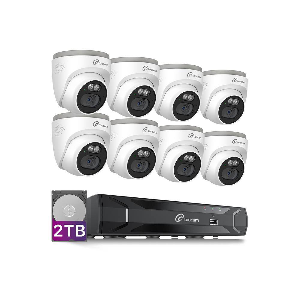 LOOCAM 8 Channel 2.5K 5MP PoE NVR Security Camera System 2TB, 8 Pieces ...