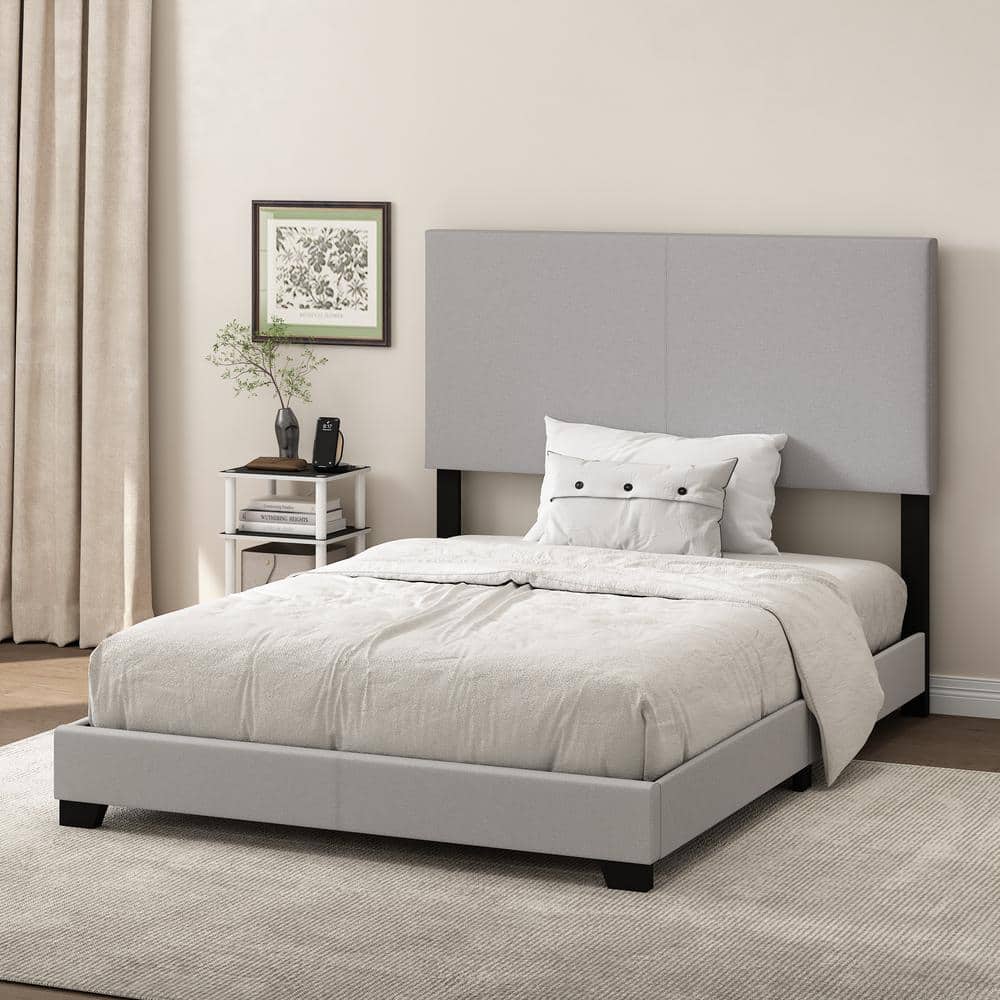 Furinno Pessac Gray Upholstered Frame Full Panel Bed FB19821FGL - The ...