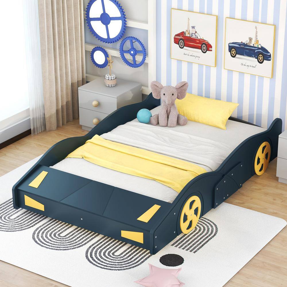 Polibi Full Size Car-Shaped Platform Bed with Wheels and Storage, Dark ...