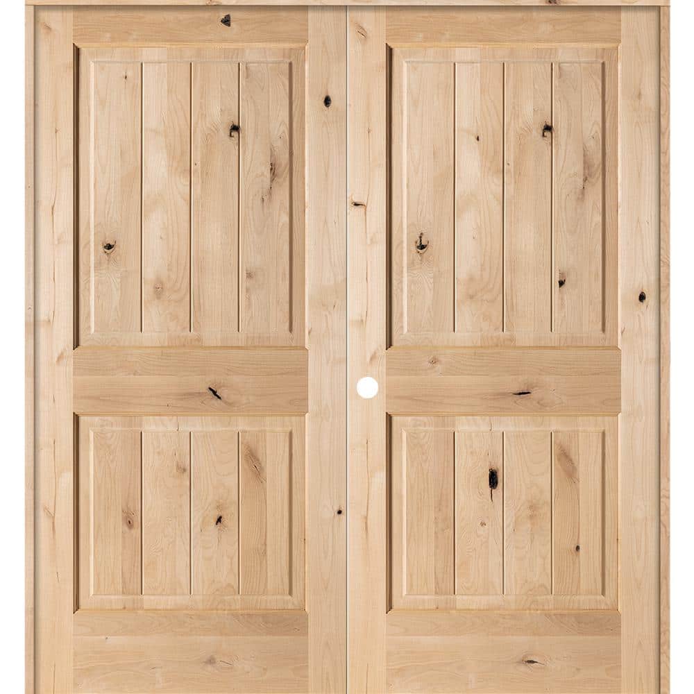 Krosswood Doors 72 in. x 80 in. Rustic Knotty Alder Solid Core Double ...