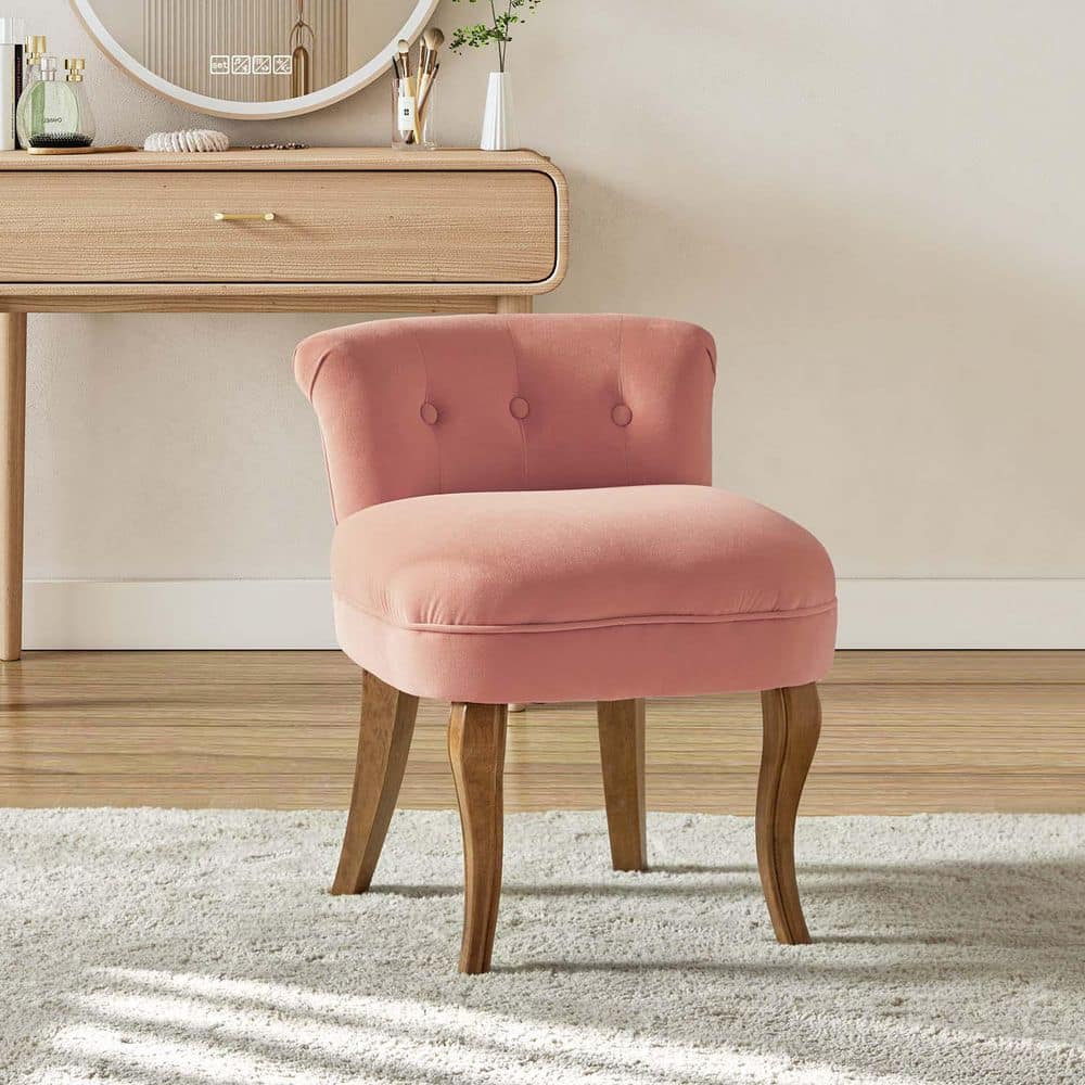JAYDEN CREATION Nila Pink Vanity Velvet Upholstered Stool with Solid ...