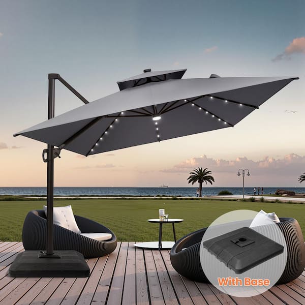 CLOUDFLY 11 ft. x 9 ft. Aluminum Cantilever Umbrella with 6-Tilt ...