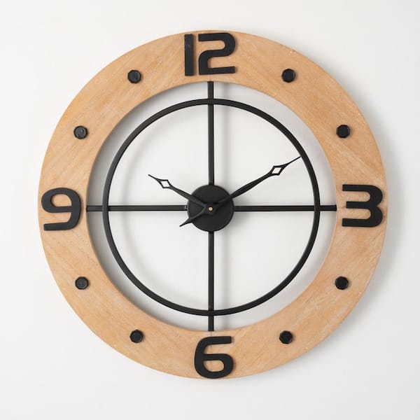 SULLIVANS 23.5 in. Brown Urban Ring Wooden Metal Wall Clock CLK213 ...