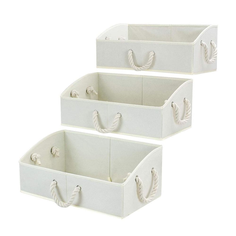 Beige 20 in. x 8 in. Fabric Decorative Basket (Set of 3) Z07JZFC3N4 ...