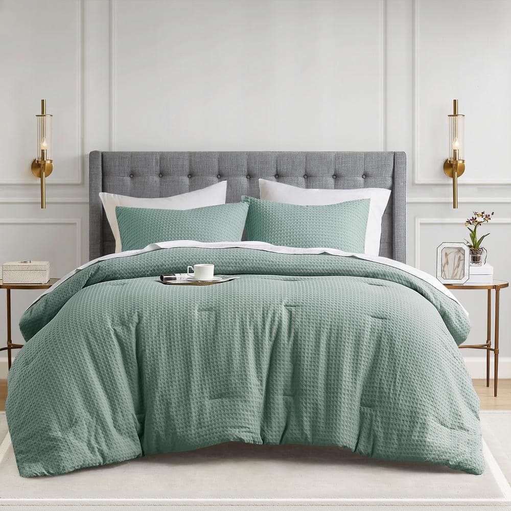 510 Design Mina 3-Piece Sage Green Full/Queen Waffle Weave Textured ...