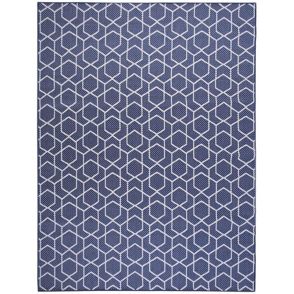 Nourison Horizon Indoor/Outdoor Navy 9 ft. x 12 ft. All-over design ...