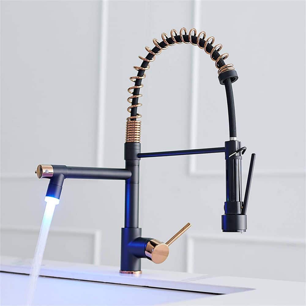 FLG LED Kitchen Faucet with Pull Down Sprayer Deck Mount 1-Hole ...