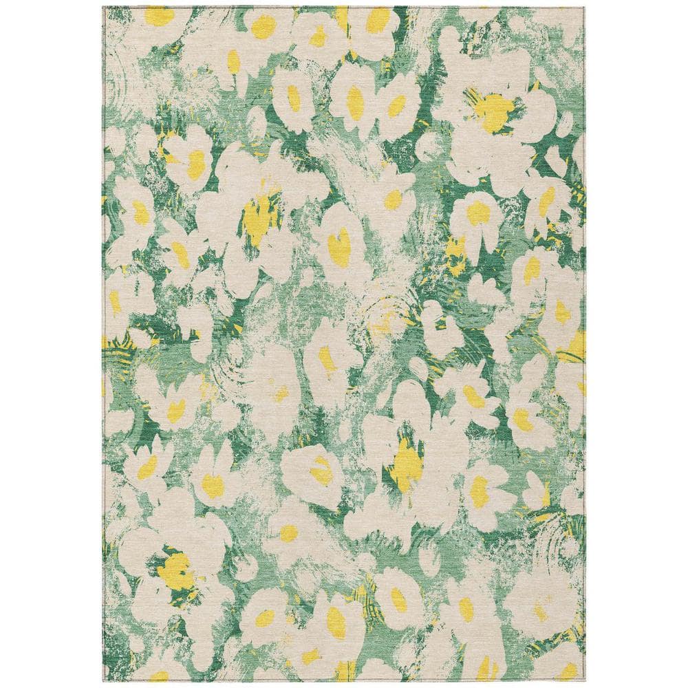 HomeRoots Green 10 ft. x 14 ft. Woven Floral Rectangle Indoor/Outdoor ...