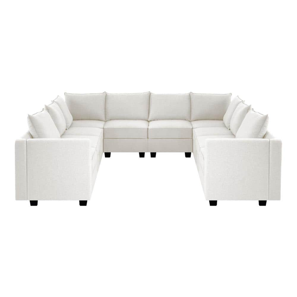 MAYKOOSH Contemporary 10 Seater Upholstered Sectional Sofa - White Down ...