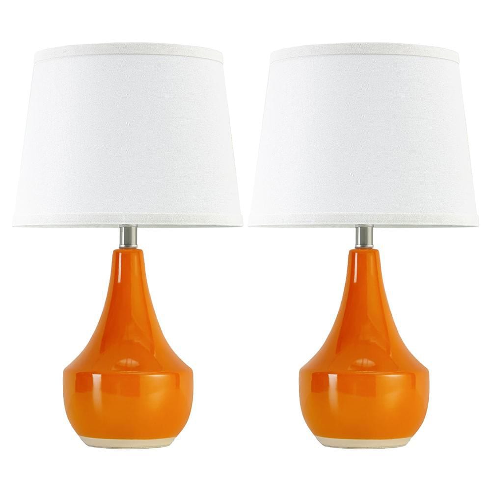 19 in. Orange Ceramic Lantern Table Lamp for Living Room (2-Pack) Lamp ...