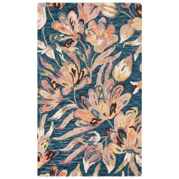 SAFAVIEH Blossom 3 ft. x 5 ft. Blue/Plum Oversized Floral Area Rug ...