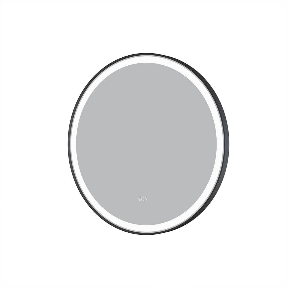 ANGELES HOME 28 in. W x 28 in. H Round Aluminum Framed Wall Bathroom ...