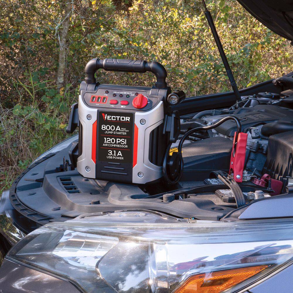 Buy 800 Peak Amp Jump Starter, 120 PSI Air Compressor, Three USB ...