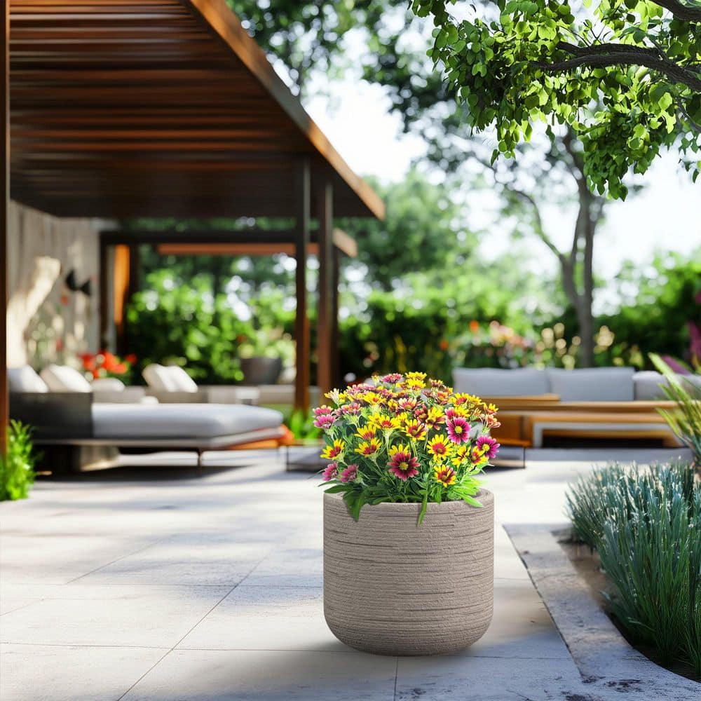 Morrava 14 in. Medium Light Gray (Enhanced Core) Concrete Round Planter ...