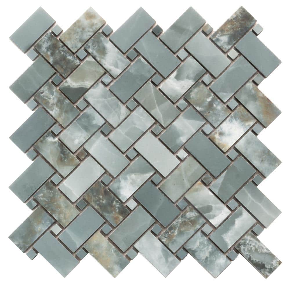 Apollo Tile Splendor 4 in. x 0.37 in. Matte Green Porcelain Mosaic Wall ...