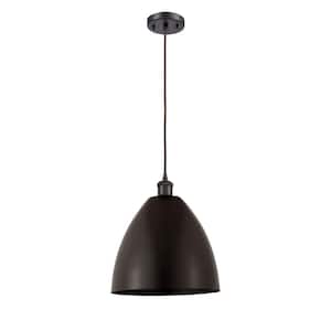 Innovations Bristol Glass 60-Watt 1 Light Oil Rubbed Bronze Shaded Mini Pendant Light with ...