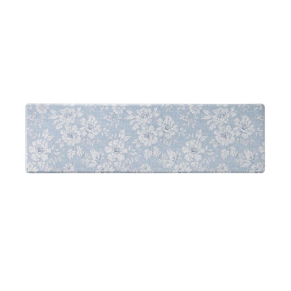 Laura Ashley Light Blue Iris Floral 17.5 in. x 60 in. Anti-Fatigue ...