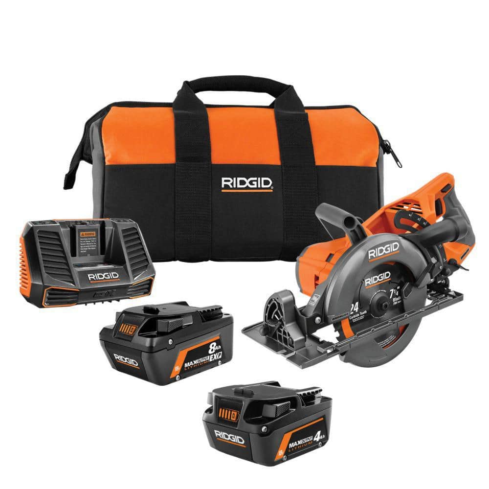RIDGID 18V Brushless Cordless 7-1/4 in. Rear Handle Circular Saw Kit w ...