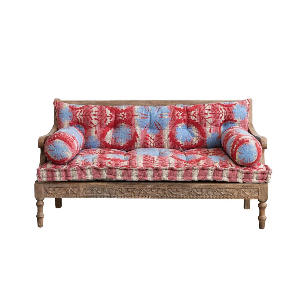 Storied Home 59 in. Square Arm Cotton Kantha Embroidered Rectangle Sofa ...