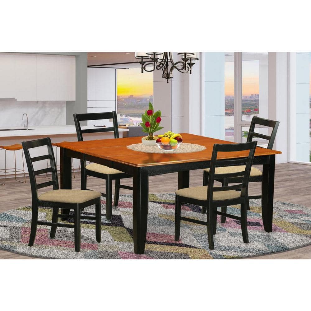 East West Furniture 5-Piece Square Black Finish Solid Wood Top Dining ...