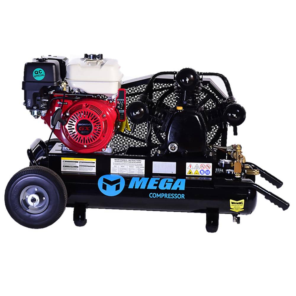 Mega Compressor 10 Gal. 9 HP 150 PSI Portable Dual Wheeled Gas Air ...