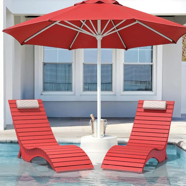 Hotormer Sirena Red HDPS Plastic Stackable Outdoor Chaise Lounges Patio ...