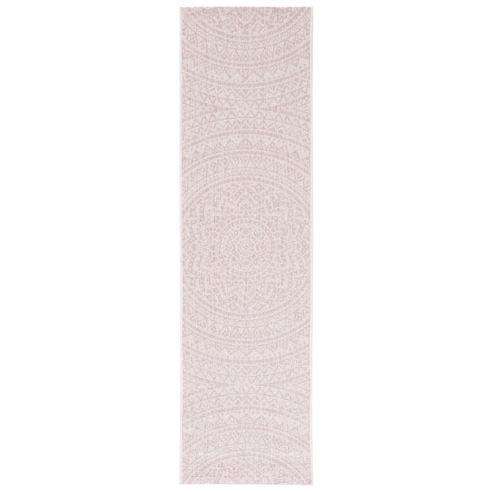 SAFAVIEH Courtyard Ivory/Soft Pink 2 ft. x 8 ft. Medallion Indoor ...