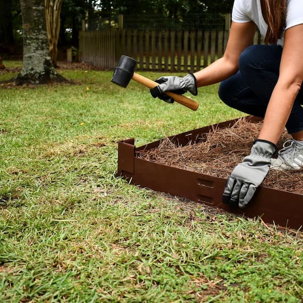 Vigoro 8 ft. Brown Steel Edging with 4 Stakes 867267 - The Home Depot