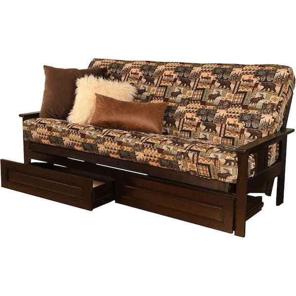 HOME IMPORTS EMPORIUM 79 in. Espresso/Peter's Cabin Fabric Upholstered ...