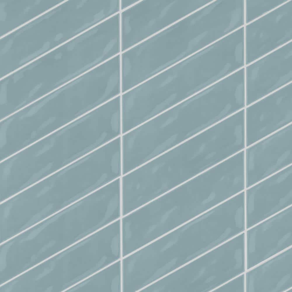 Bedrosians Sorrento Chevron 2 in. x 10 in. Glossy Celeste Ceramic Tile ...