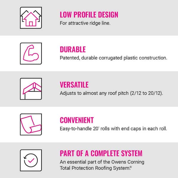 Owens Corning VentSure 11 in. x 20 ft. Ridge Vent Rigid Roll in Black ...