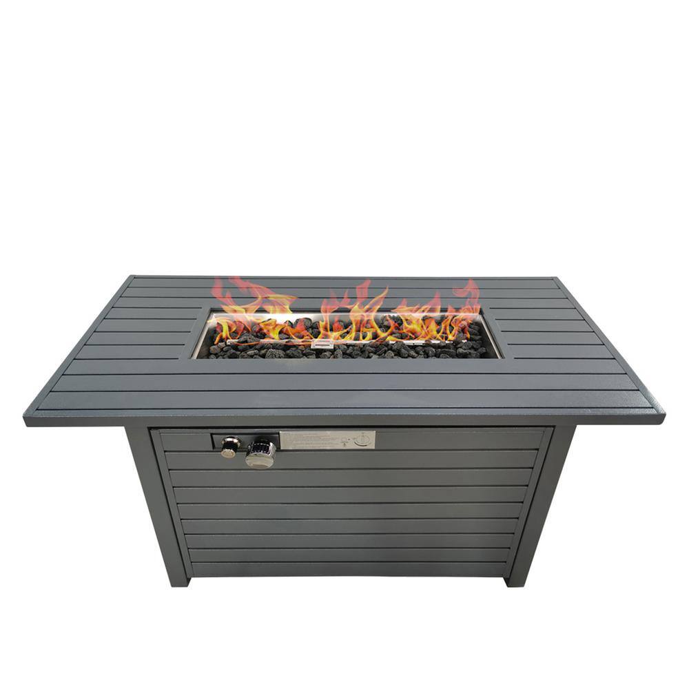 Tunearary 42 in. W Gray Square Steel Base Outdoor LP Gas Fire Pit Table ...