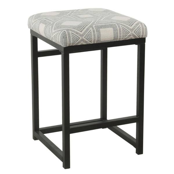 Benjara 19 in. Gray and Black Low Back Metal Frame Counter stool with ...